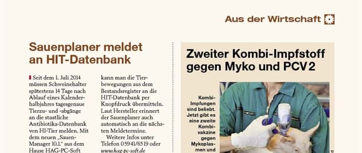 Sauenplaner meldet an HIT-Datenbank